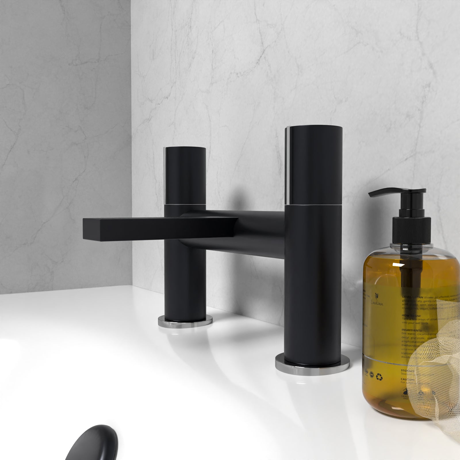 Arte Handleless Futuristic Matt Black Bath Filler Tap Deck Mounted Bra