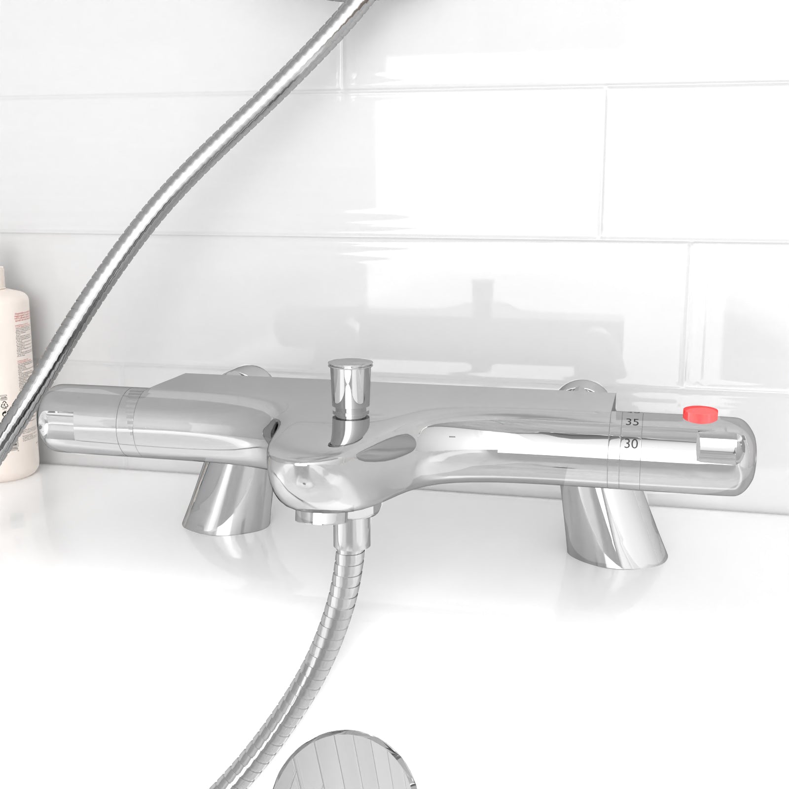 Tasley Exposed Round Shower, Safety Button Thermostatic Mixer Tap, Han