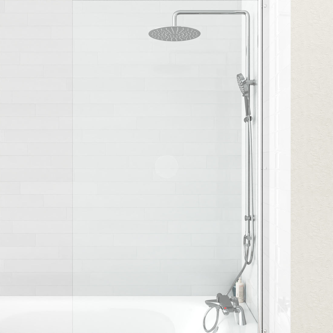 Tasley Exposed Round Shower, Safety Button Thermostatic Mixer Tap, Han