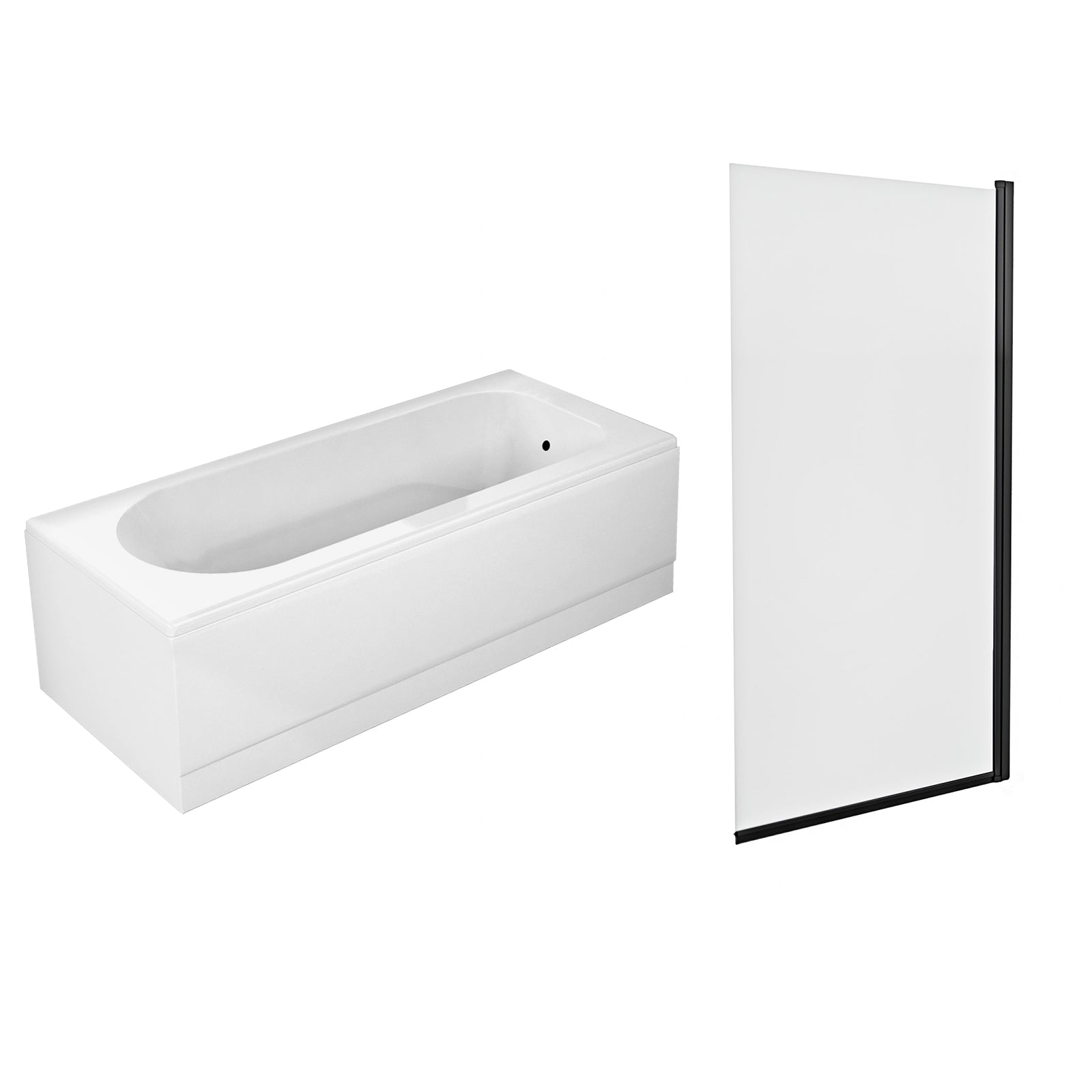 1700mm White Round Bath with Square Black Frame Bath Screen