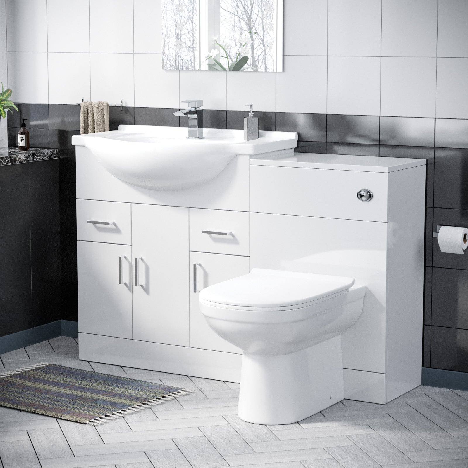 Ellen 750mm Floor Standing White Cabinet, WC Unit & BTW Toilet
