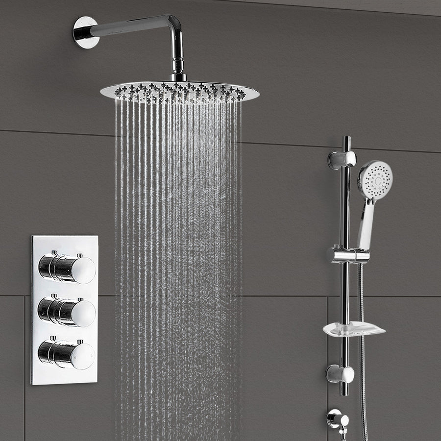 Flora Chrome Round 3 Way Concealed Thermostatic Shower Mixer Set - Sli