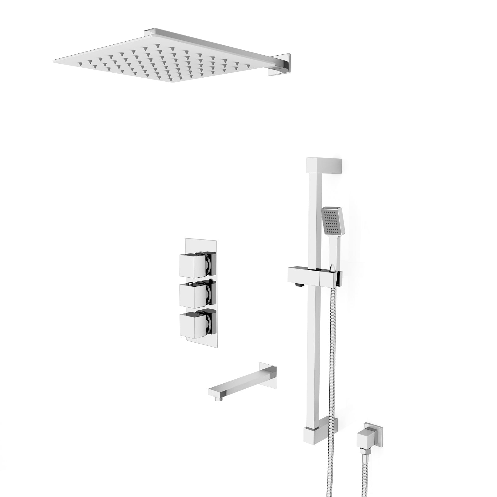 Olive Square 3 Way Concealed Thermostatic Shower Mixer Valve, Wall Sho