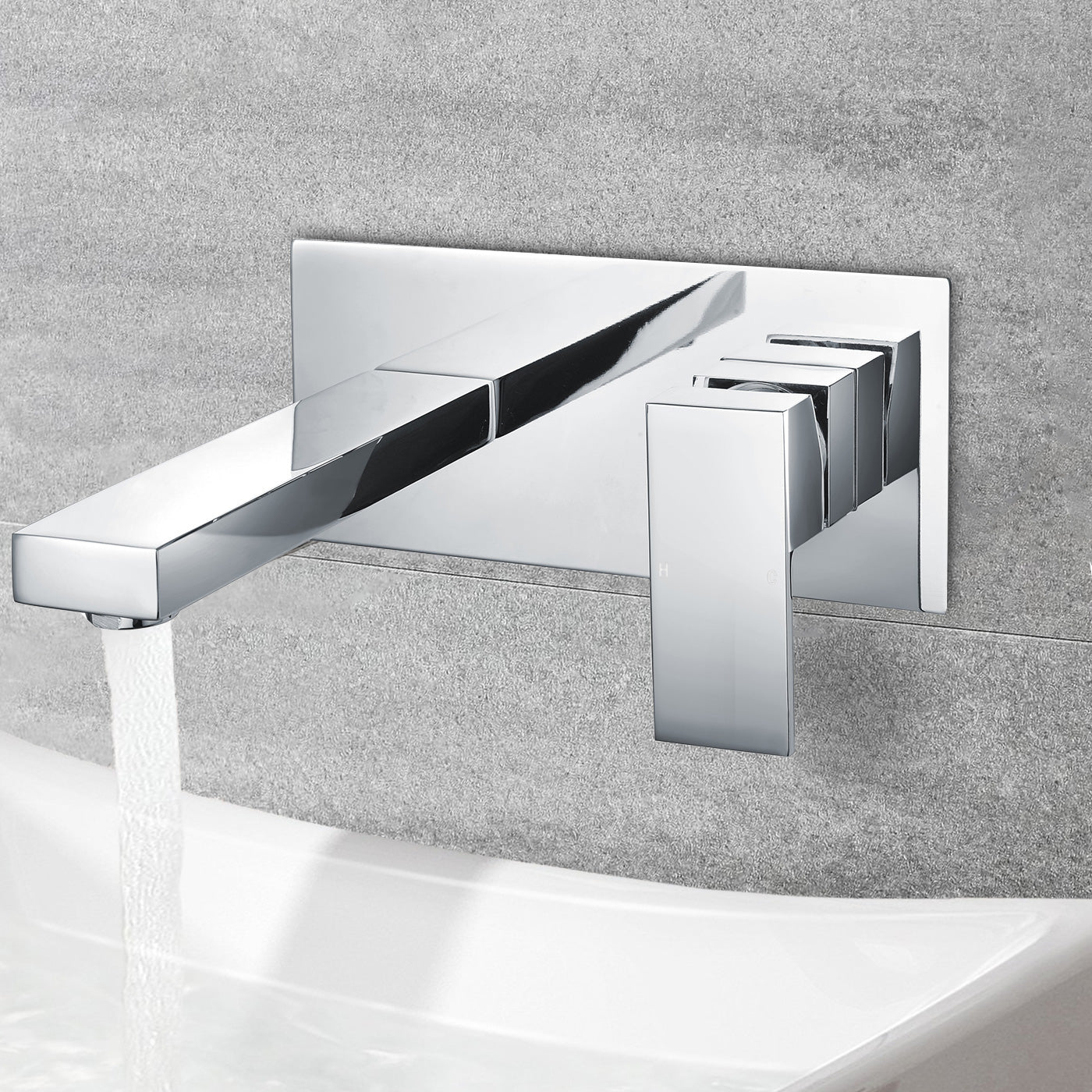 Brayton Modern Wall Mounted Concealed Square Basin Mixer Tap