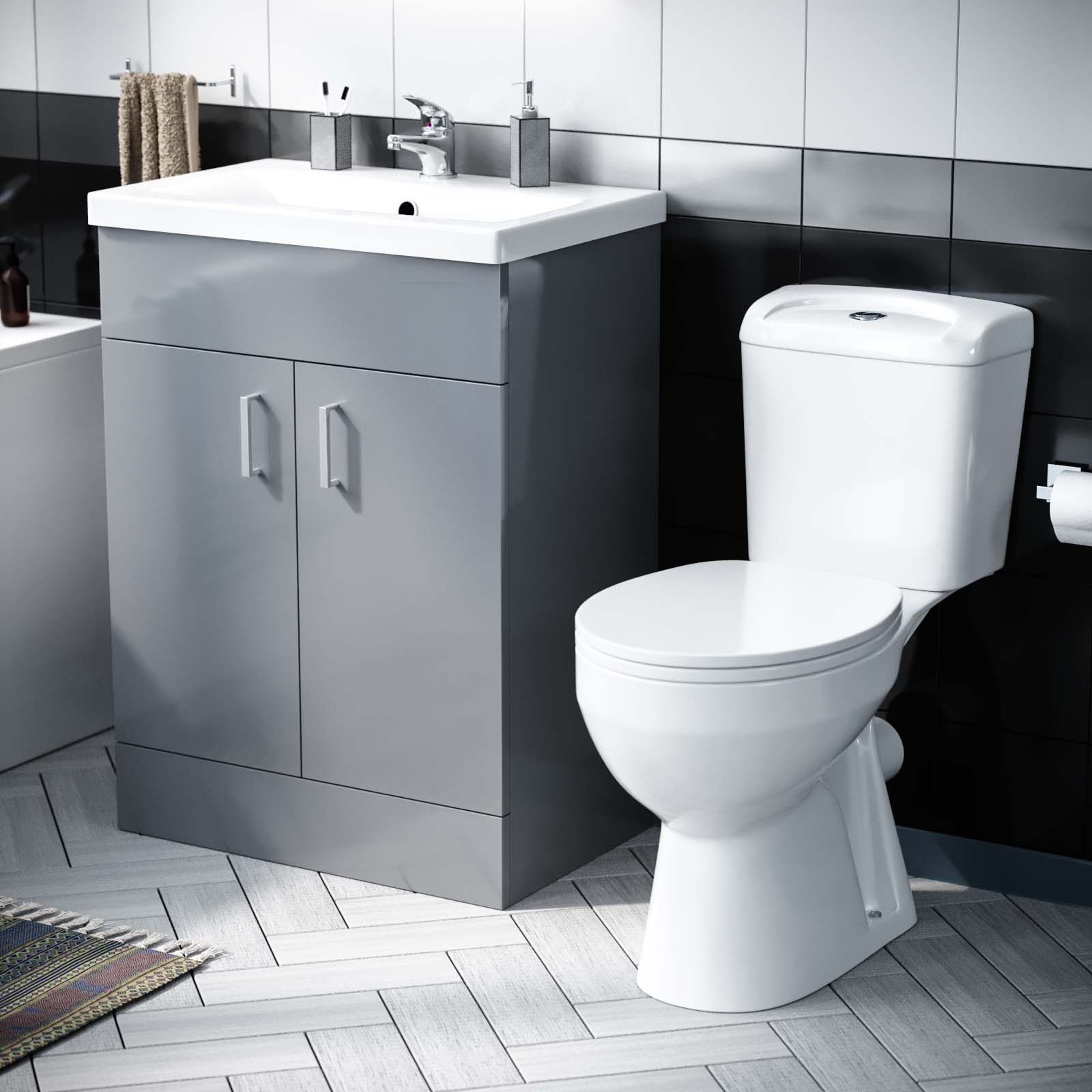 Grey 600mm Basin Vanity & WC Toilet Pan