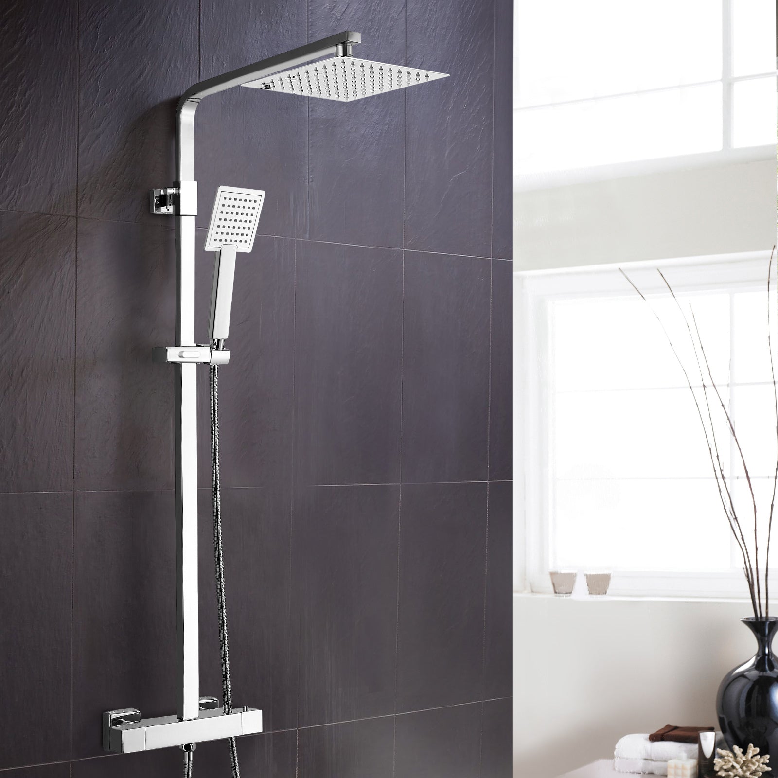 Fawley Square Thermostatic Exposed Twin Head Mixer Shower Set