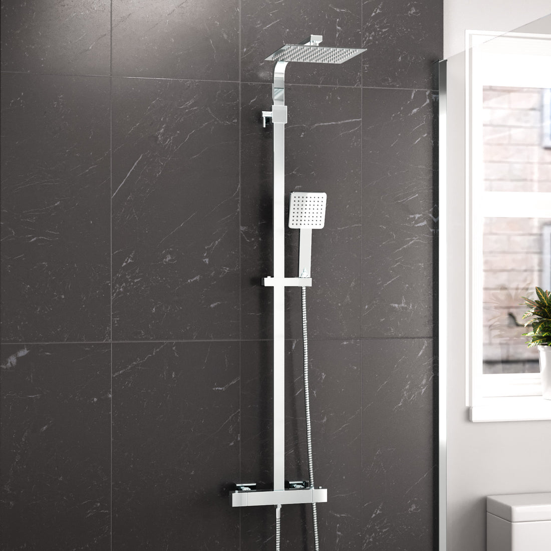 Modern Square Exposed Thermostatic Mixer Shower Set Shower Head And Ha