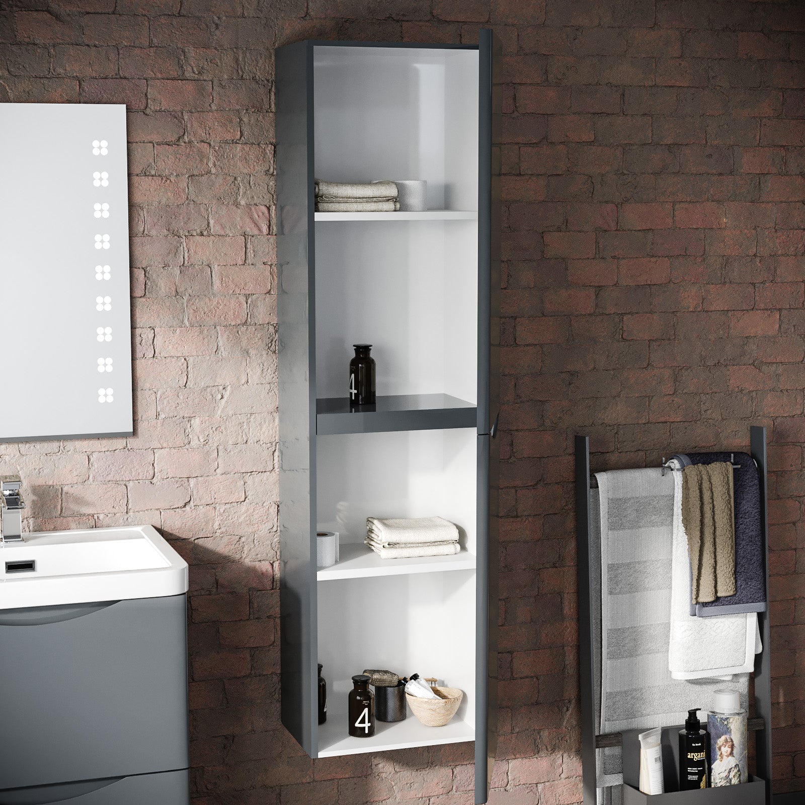 Merton Bathroom Wall Hung Cupboard Cabinet Storage Anthracite