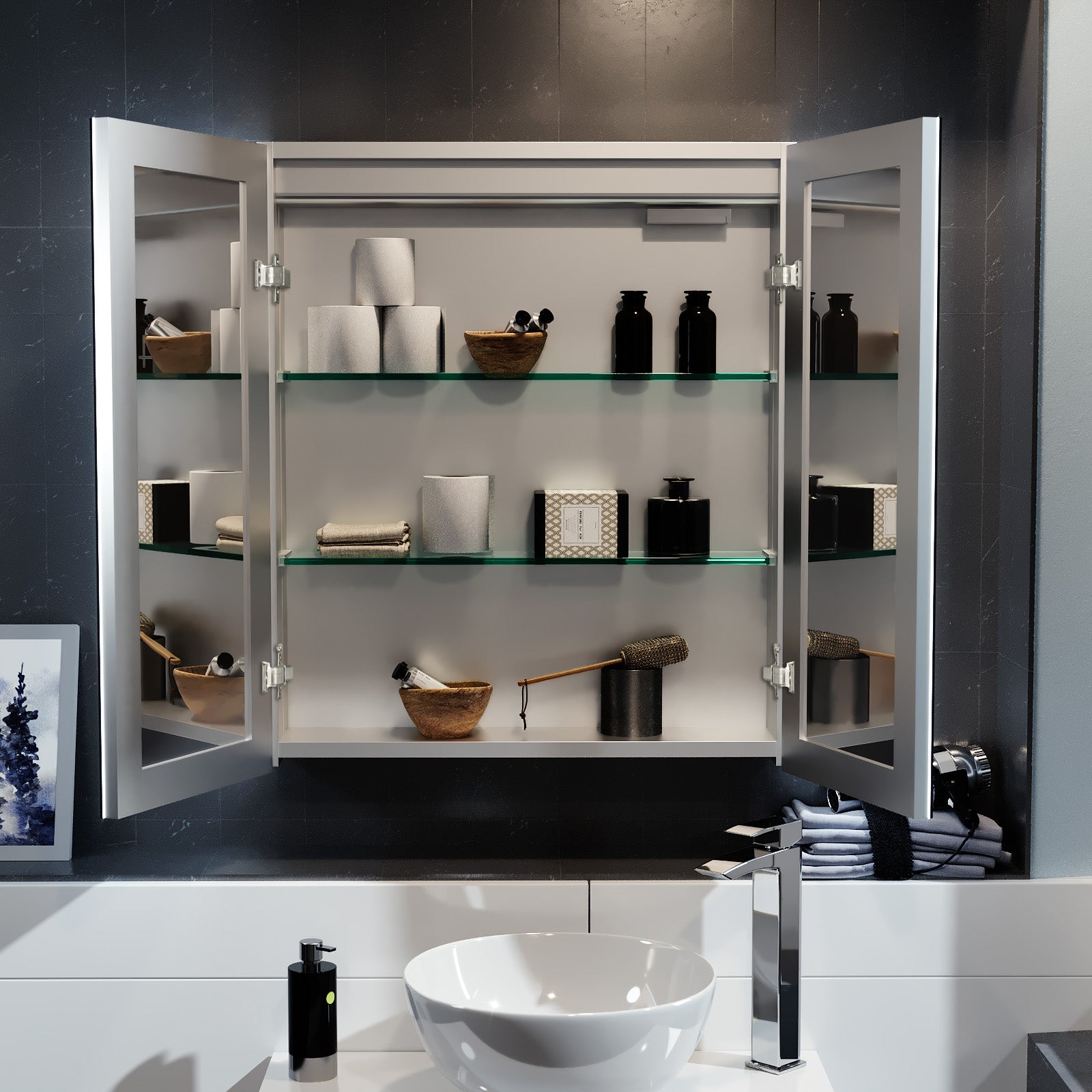 Led mirror storage store