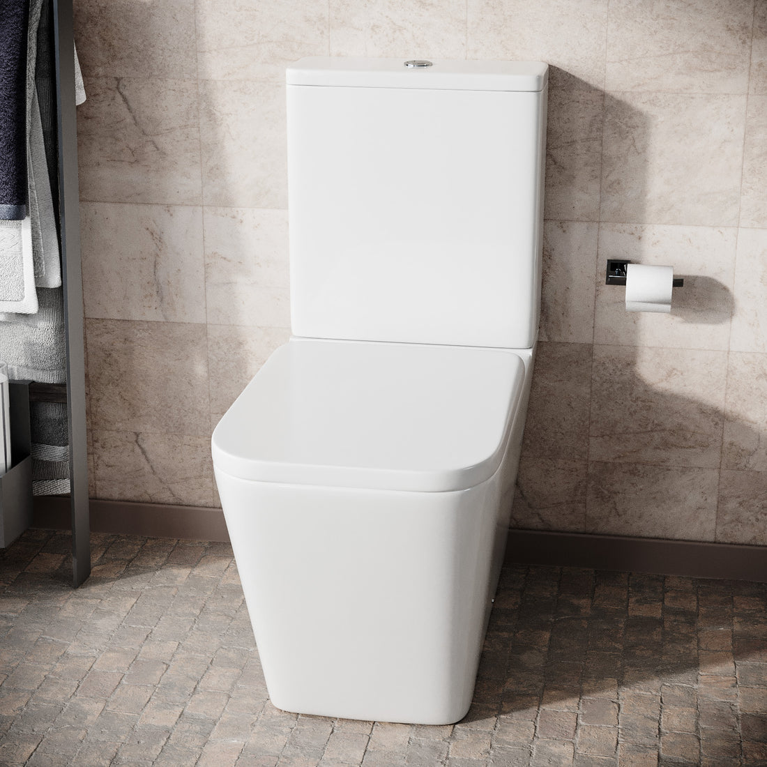 Modern Square Rimless Closed Coupled WC Toilet with Seat and Cistern ...