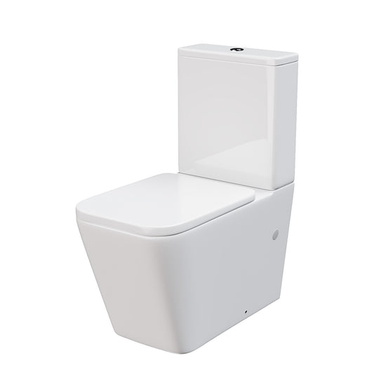 Modern Square Rimless Closed Coupled WC Toilet with Seat and Cistern ...