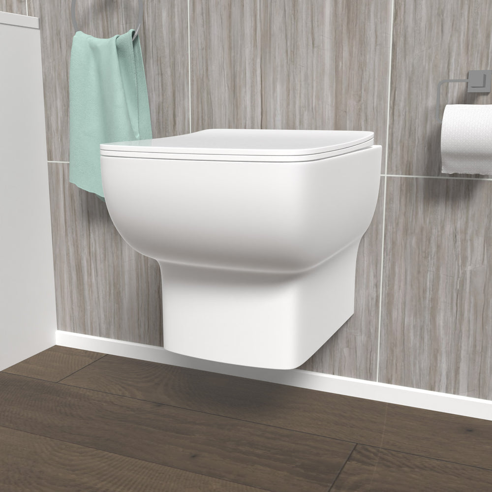 Warley Rimless Square Wall Hung Toilet Pan with Soft Close Toilet Seat
