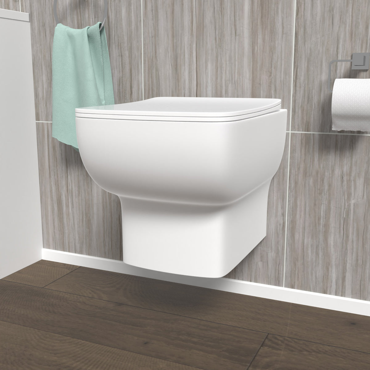 Warley Rimless Square Wall Hung Toilet Pan with Soft Close Toilet Seat