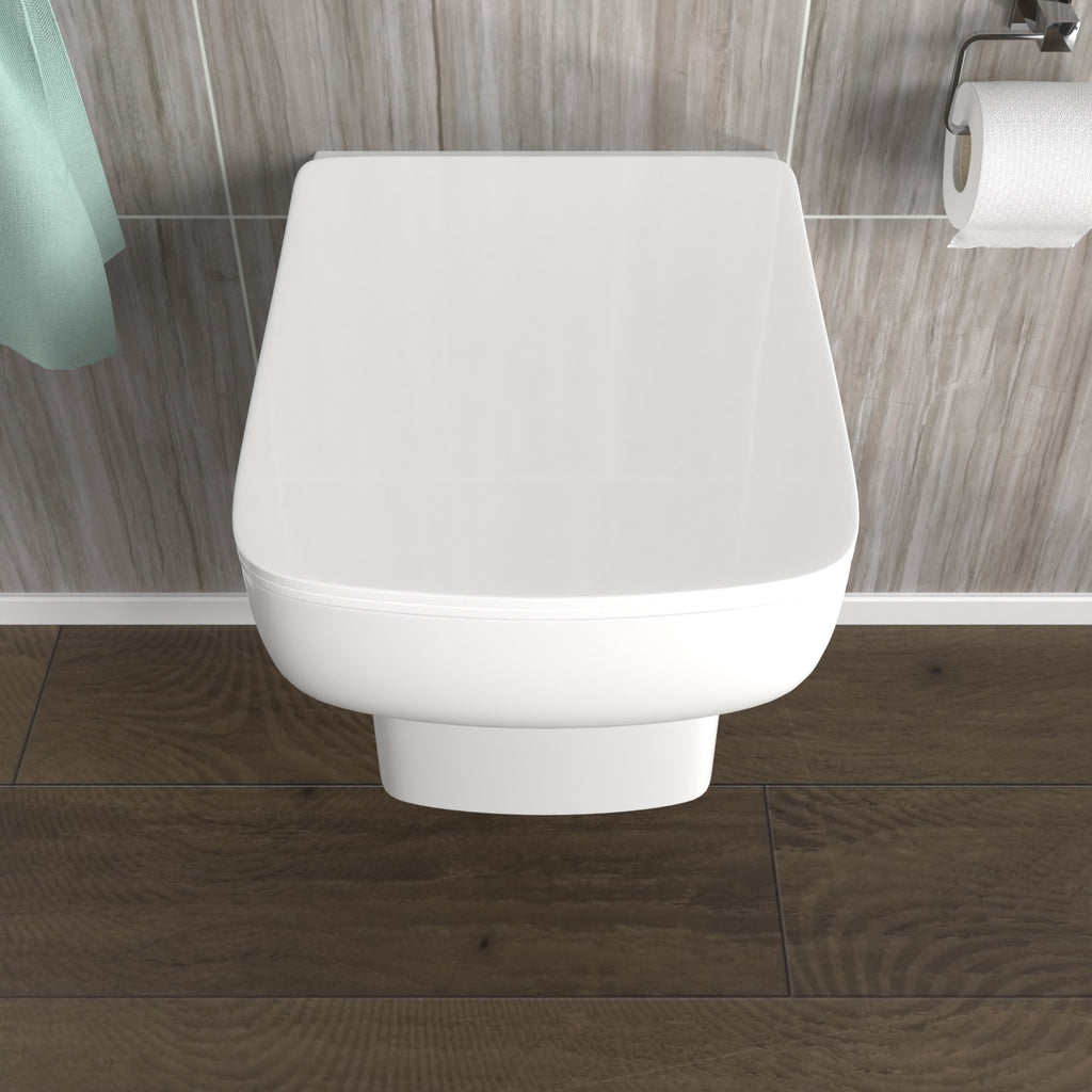 Warley Rimless Square Wall Hung Toilet Pan with Soft Close Toilet Seat