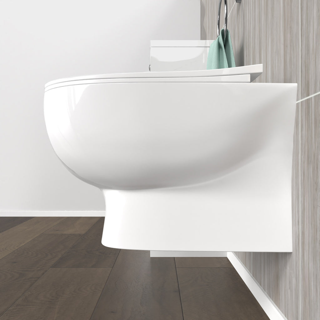 Winson Rimless D Shaped Wall Hung Toilet Pan with Soft Close Toilet Se