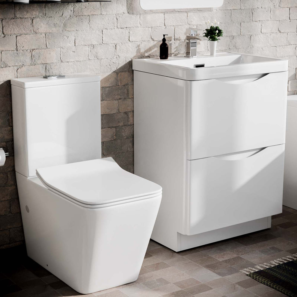 Merton 1700mm Bath, 600mm Vanity Basin Unit & Modern Rimless Toilet Wh