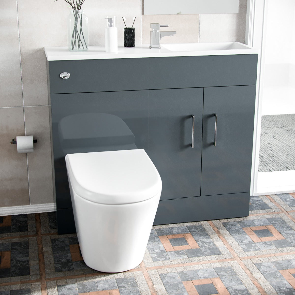 Davis 1000mm Vanity Basin Unit & Ellis Back To Wall Toilet Dark Grey ...