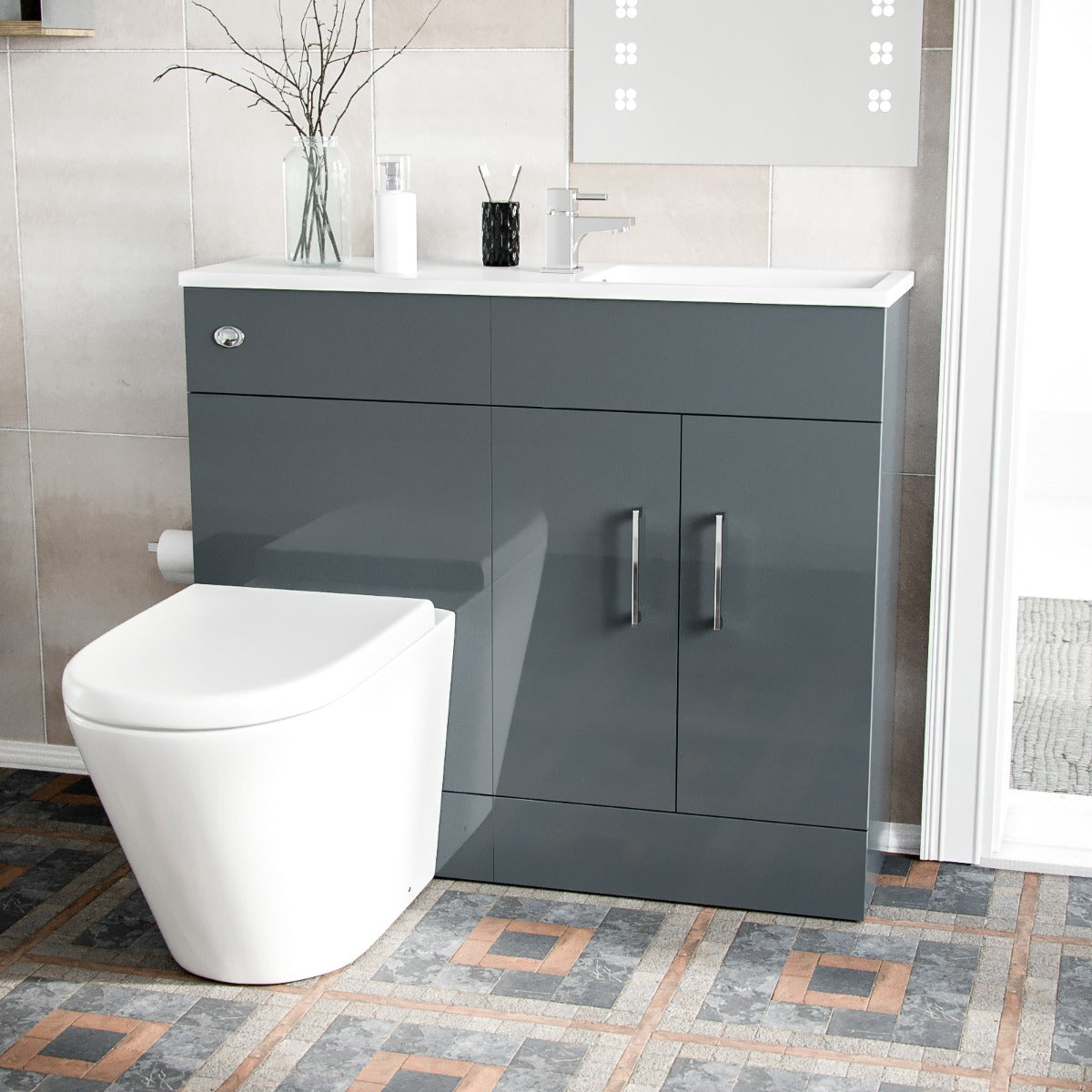 Davis 1000mm Vanity Basin Unit & Ellis Back To Wall Toilet Dark Grey ...